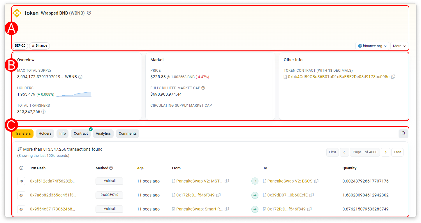 BscScan Information Center | Understanding the Token page